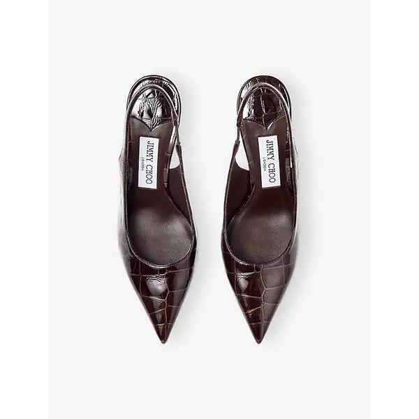 JIMMY CHOO Love Slingback 85 Croc-embossed Leather Heels - Sambuco
