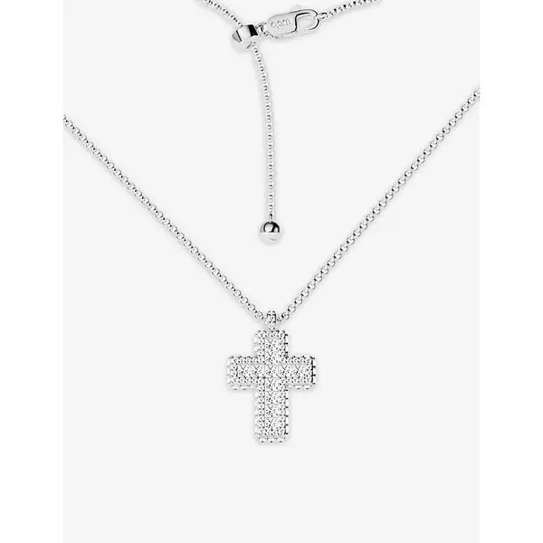 APM MONACO Pavé Cross Sterling-silver And Zirconia Necklace - Sterling Sliver