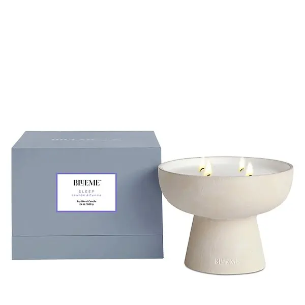 BLUEME Sleep Lavender & Cypress Large Ceramic Candle 24 Oz - Grey
