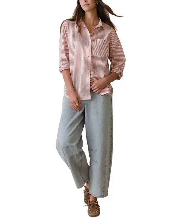 Marine Layer Jane Relaxed Shirt - Rust Stripe