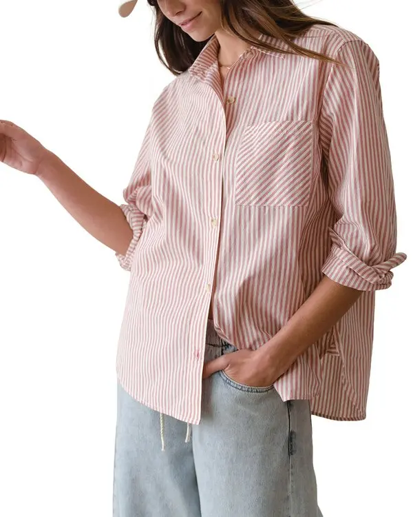 Marine Layer Jane Relaxed Shirt - Rust Stripe