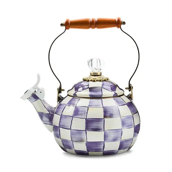 MACKENZIE-CHILDS Check 2 Quart Whistling Tea Kettle - Violet