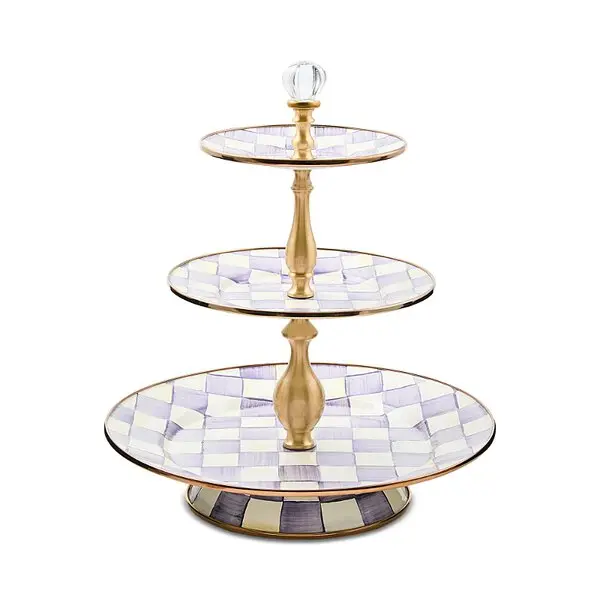 MACKENZIE-CHILDS Check Three Tier Sweet Stand - Violet