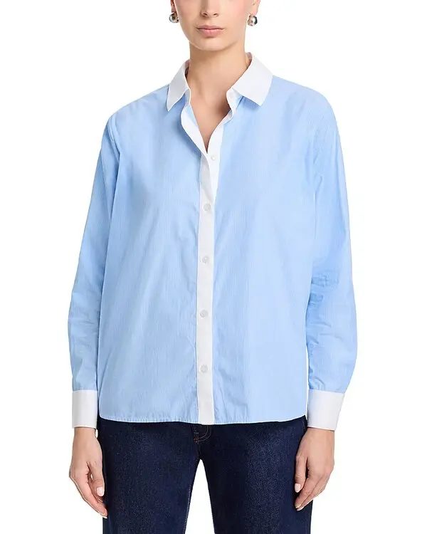 French Connection Poplin Ticking Contrast Shirt - Blue Hydrangea