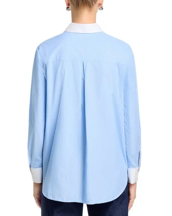 French Connection Poplin Ticking Contrast Shirt - Blue Hydrangea