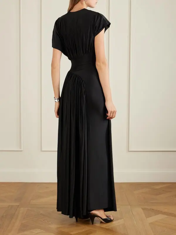 Rabanne Asymmetric Gathered Maxi Dress - Black