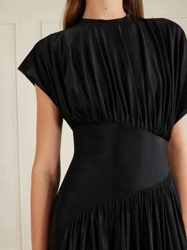Rabanne Asymmetric Gathered Maxi Dress - Black