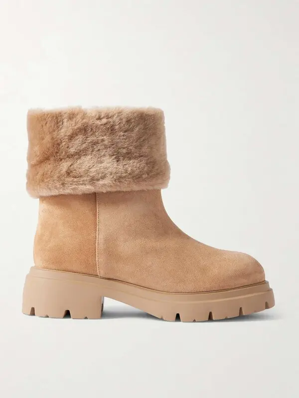STUART WEITZMAN Hudson Shearling Ankle Boots - Camel