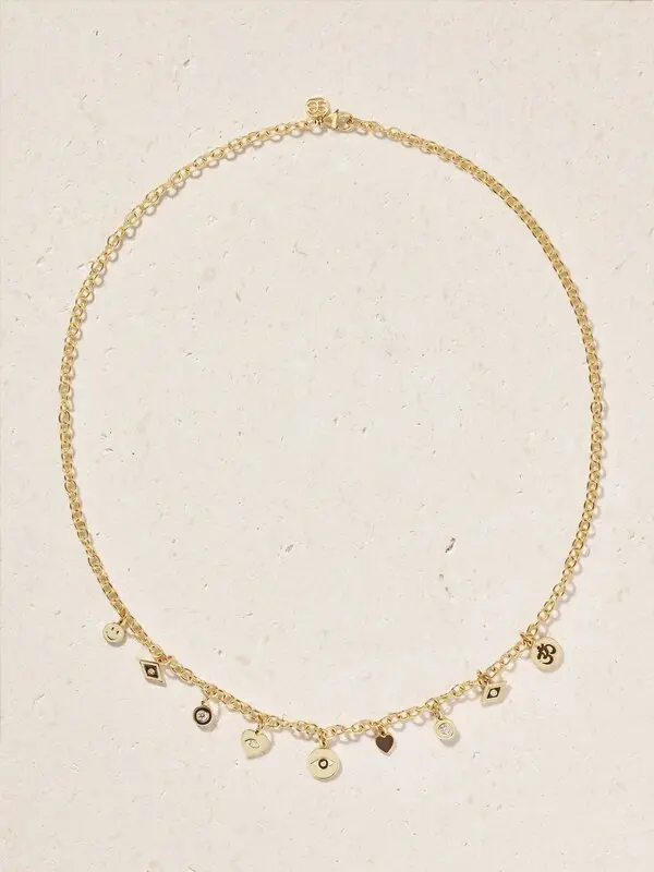 SYDNEY EVAN 14-karat Diamond And Enamel Charm Necklace - Gold