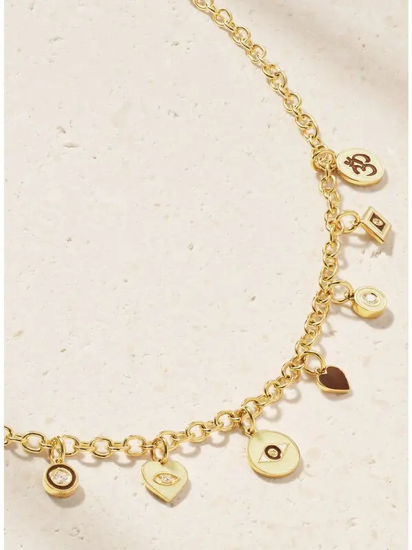SYDNEY EVAN 14-karat Diamond And Enamel Charm Necklace - Gold