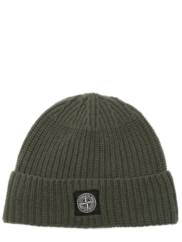Stone Island Wool Cap With Logo - Military Green