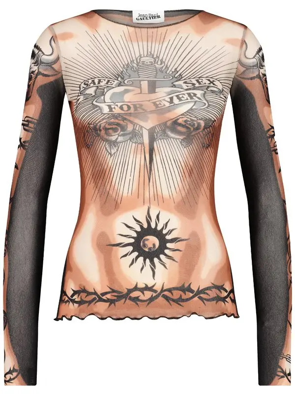 JEAN PAUL GAULTIER Safe Sex Tattoo Print Top - Multicolour