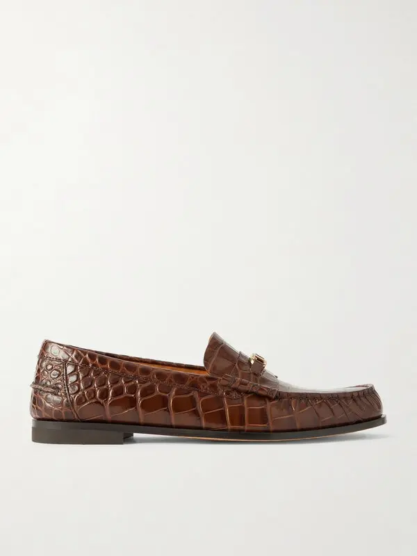 TOD'S Croc-effect Leather Loafers - Brown