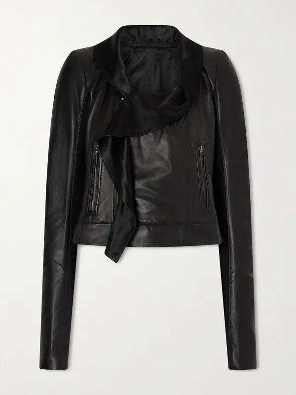Rick Owens Satin Twill-trimmed Leather Biker Jacket