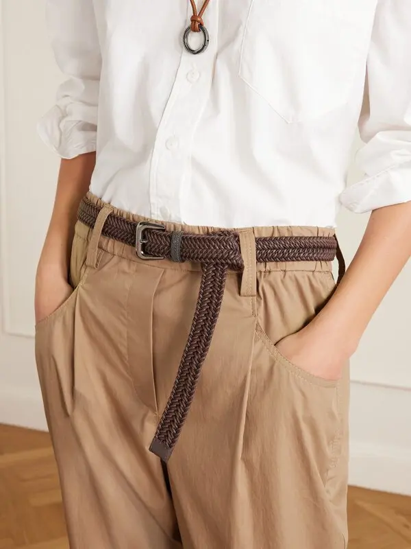 Brunello Cucinelli Bead-embellished Leather-trimmed Woven Belt