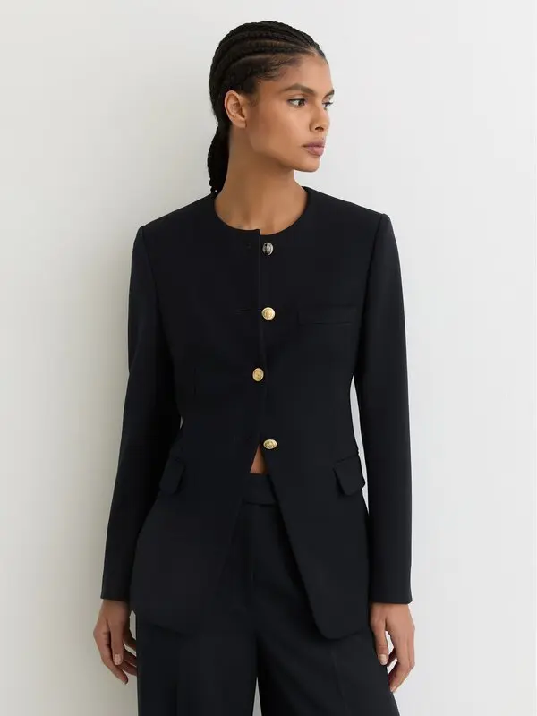 REISS Collarless Button-through Fitted Jacket
