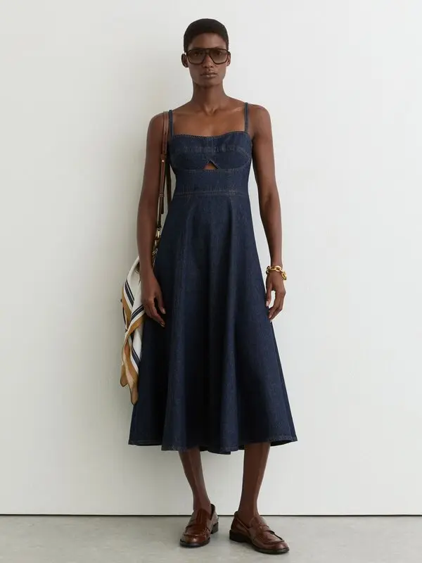 REISS Emma Denim Fit-and-flare Midi Dress
