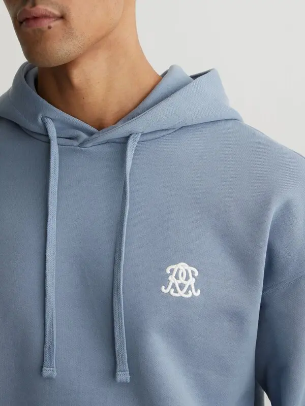 REISS Conlin Monogram Embroidered Relaxed Hoodie - Powder Blue