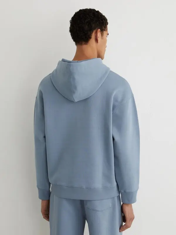 REISS Conlin Monogram Embroidered Relaxed Hoodie - Powder Blue