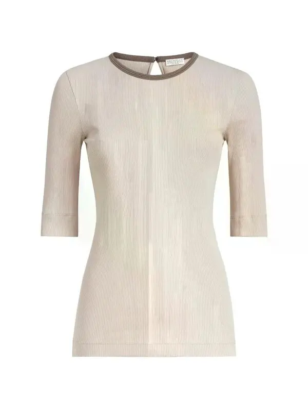 Brunello Cucinelli Ribbed Trim Top - Neutrals