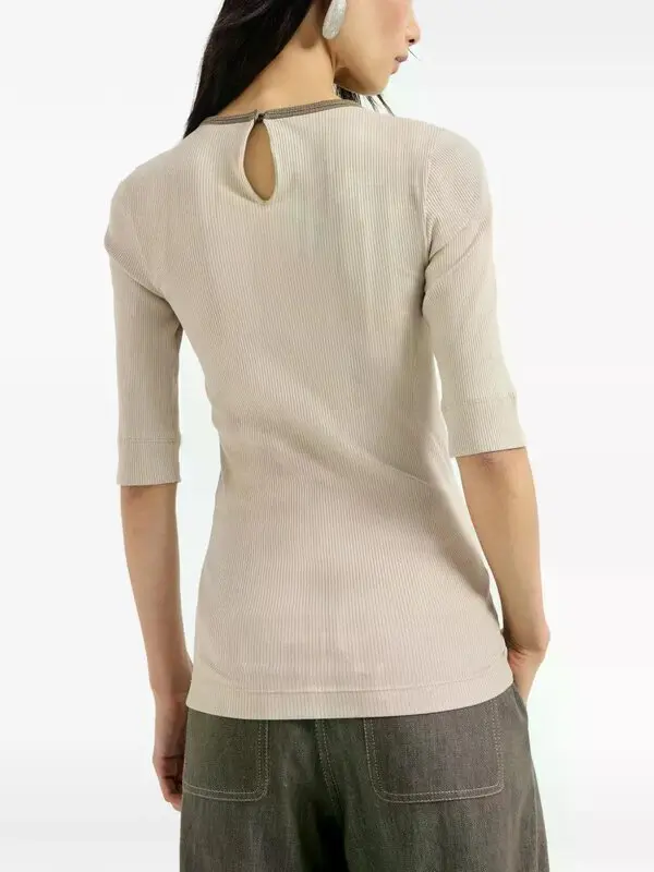 Brunello Cucinelli Ribbed Trim Top - Neutrals