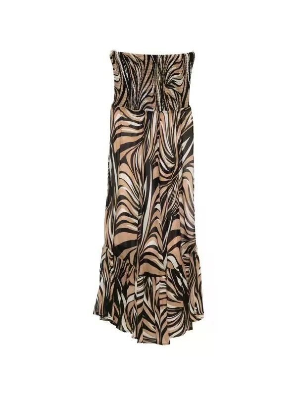 TWINSET Smocked Strapless Printed Dress - Neutrals