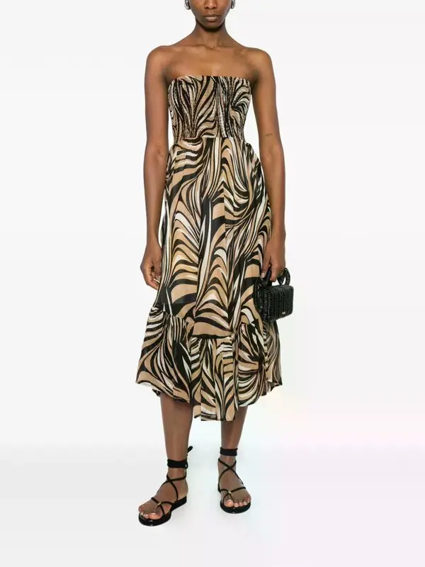 TWINSET Smocked Strapless Printed Dress - Neutrals