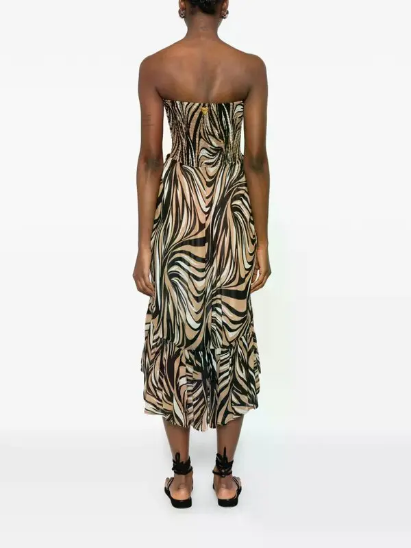 TWINSET Smocked Strapless Printed Dress - Neutrals