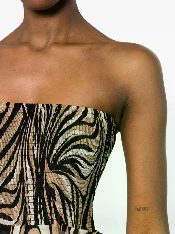 TWINSET Smocked Strapless Printed Dress - Neutrals