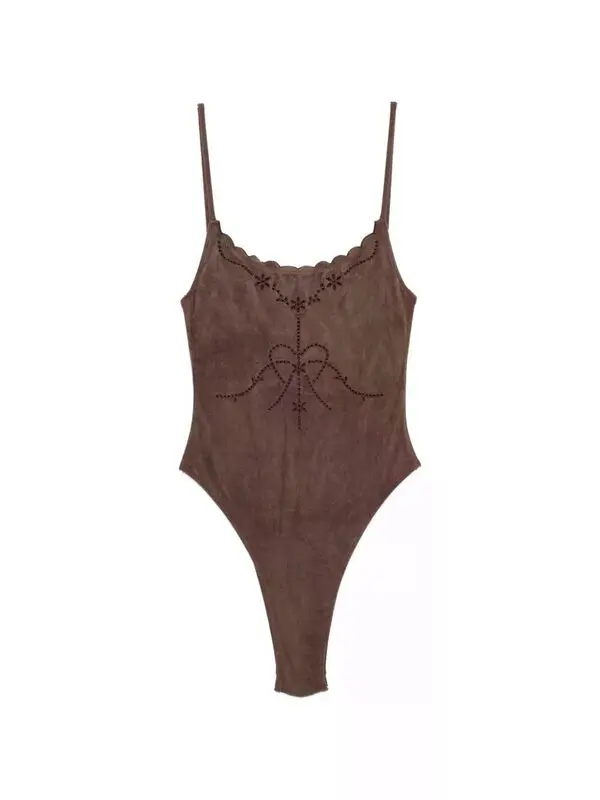 Frankies Bikinis Juliet Scalloped Embroidered Swimsuit - Brown