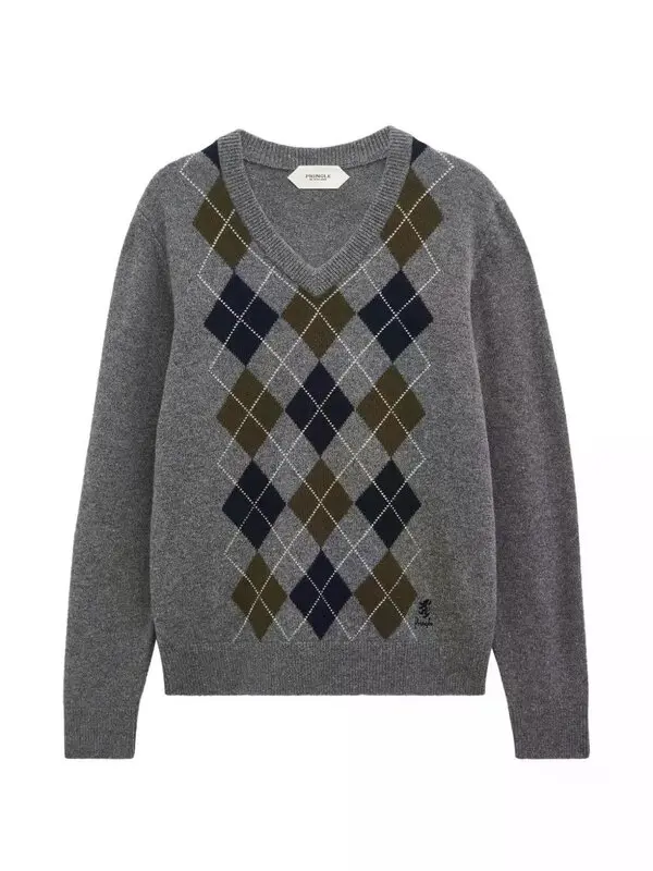 Pringle Of Scotland Argyle V-neck Sweater - Grey