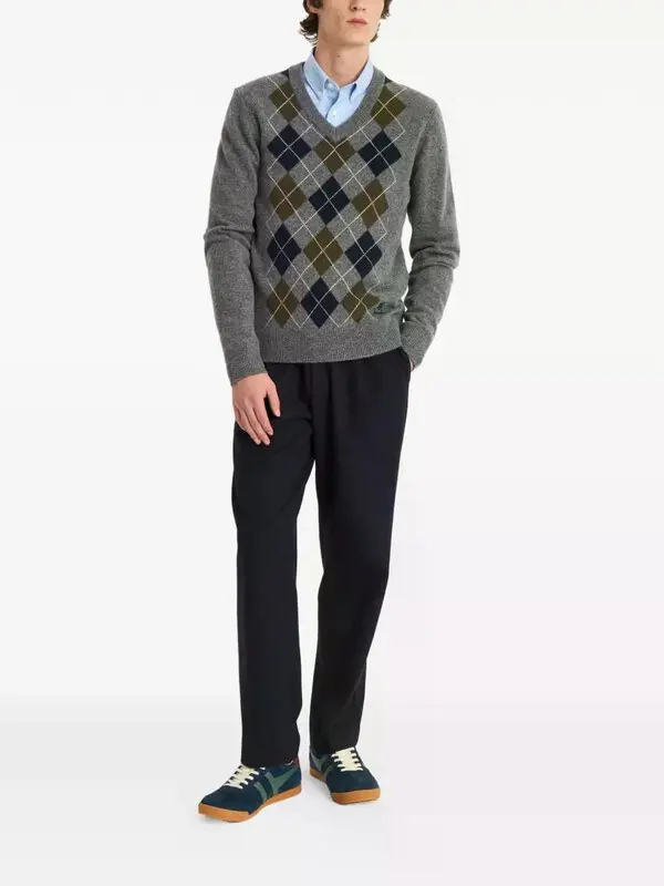 Pringle Of Scotland Argyle V-neck Sweater - Grey