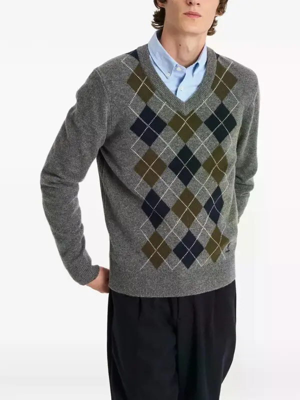 Pringle Of Scotland Argyle V-neck Sweater - Grey