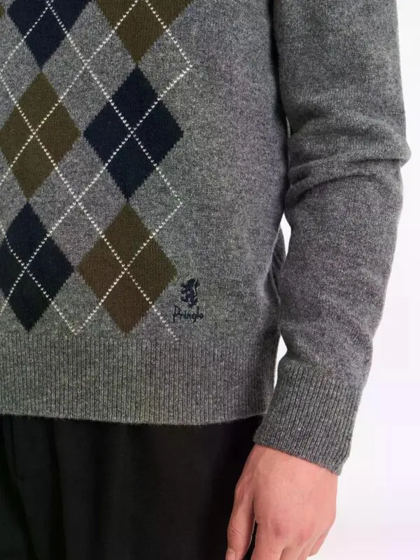Pringle Of Scotland Argyle V-neck Sweater - Grey