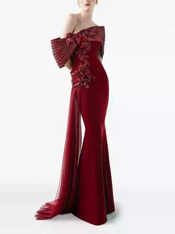 GABY CHARBACHY Floral Off-the-shoulder Gown