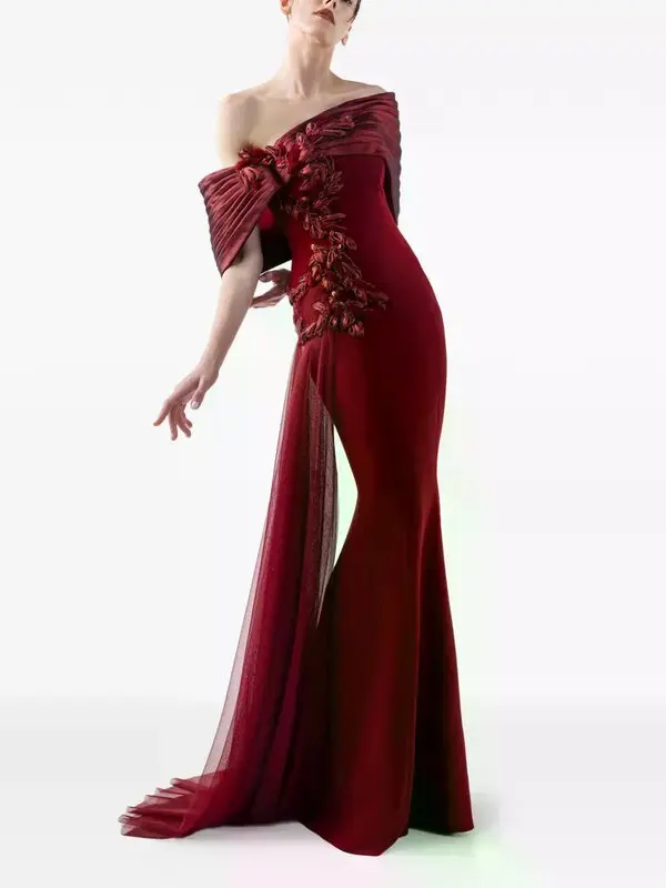 GABY CHARBACHY Floral Off-the-shoulder Gown