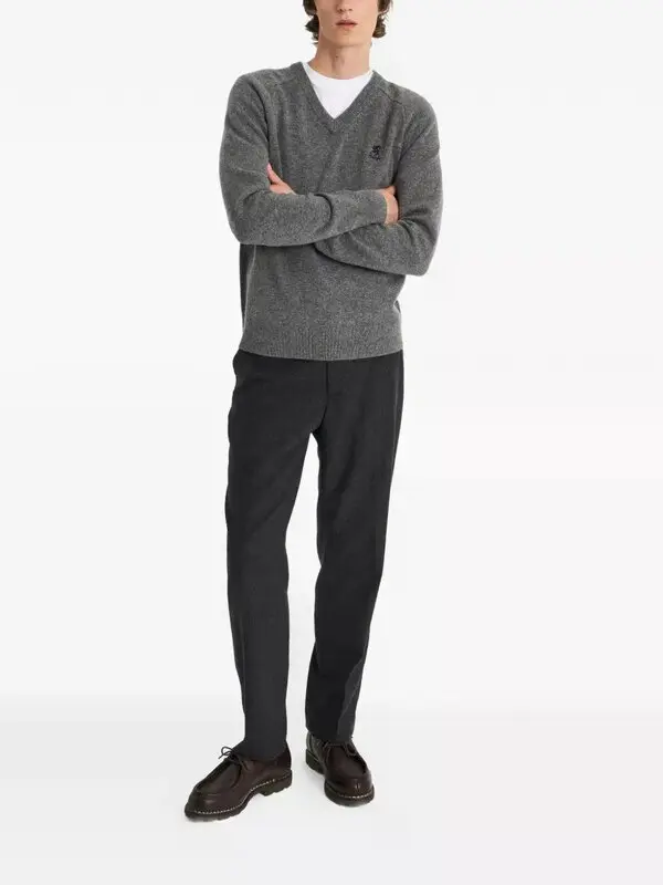 Pringle Of Scotland V-neck Logo Sweater - Grey