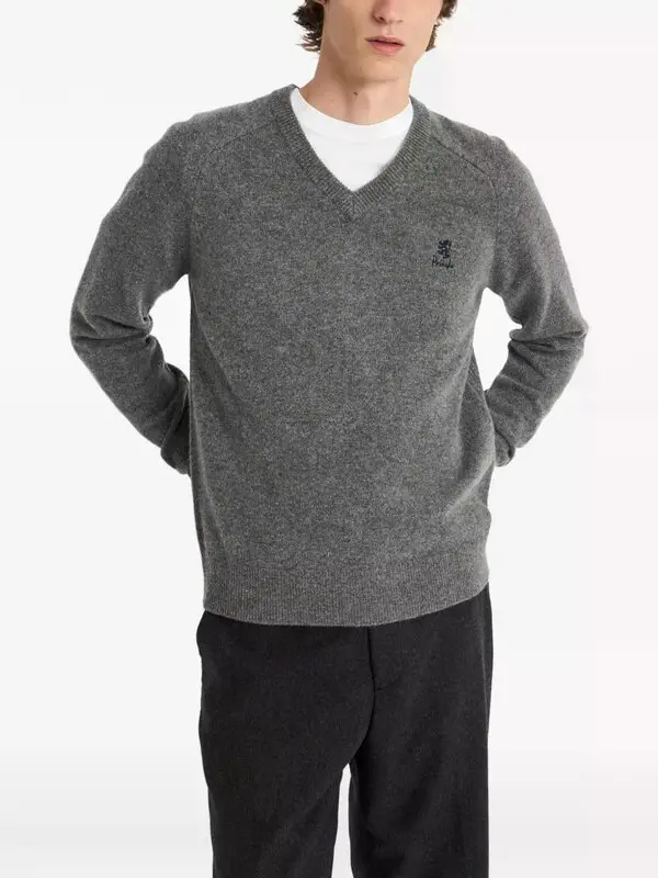 Pringle Of Scotland V-neck Logo Sweater - Grey