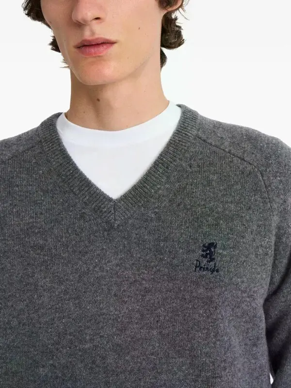 Pringle Of Scotland V-neck Logo Sweater - Grey