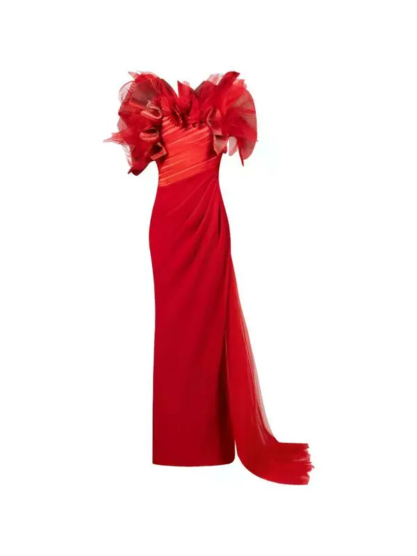 GABY CHARBACHY Ruffled Train Maxi Dress