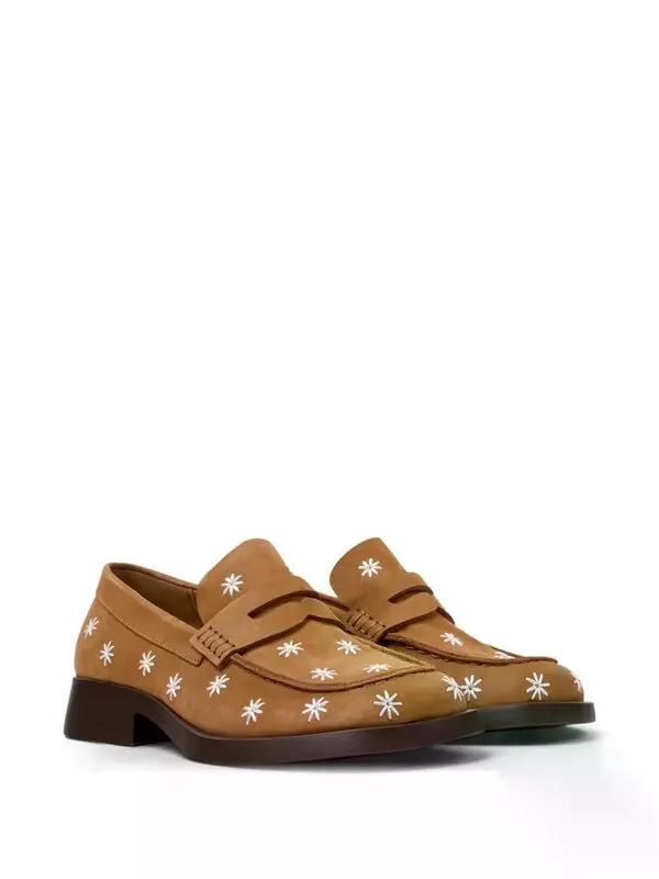 Camper Dana Floral-embroidered Leather Loafers