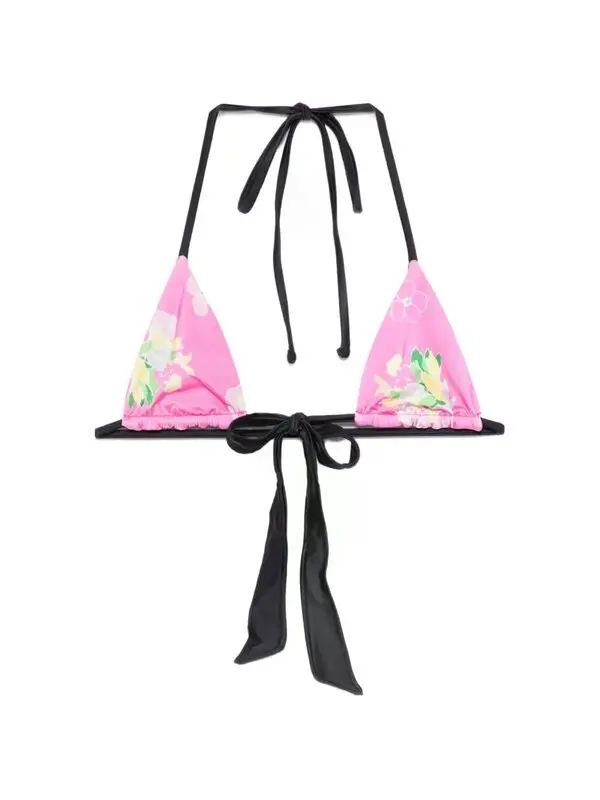 Frankies Bikinis Coastal Floral-print Tied Bikini Top - Pink