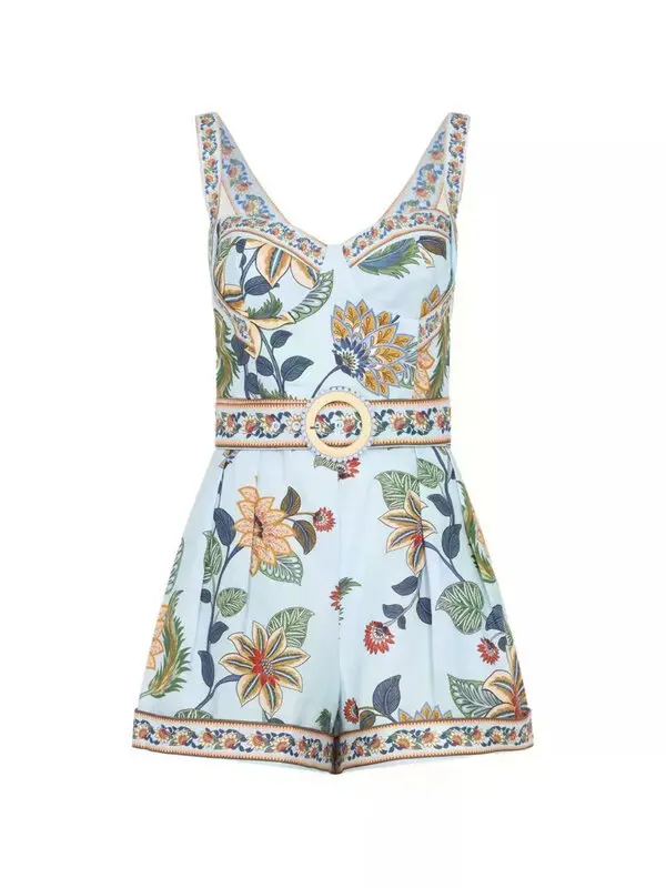 Farm Rio Floral Romper - Blue