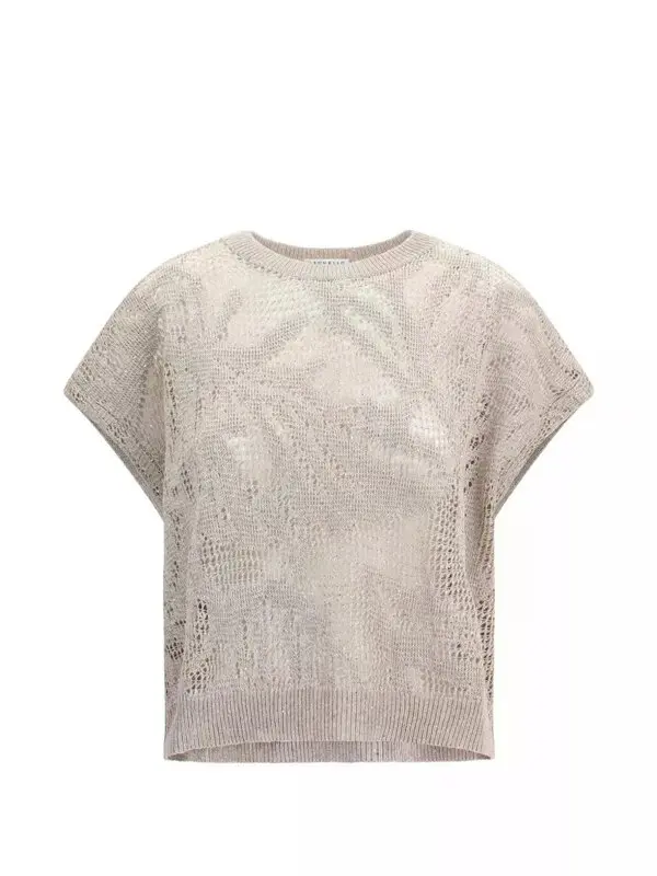 Brunello Cucinelli Short-sleeve Crochet Knit Sweater - Neutrals