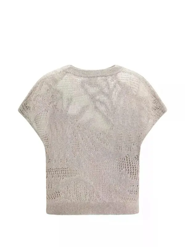 Brunello Cucinelli Short-sleeve Crochet Knit Sweater - Neutrals