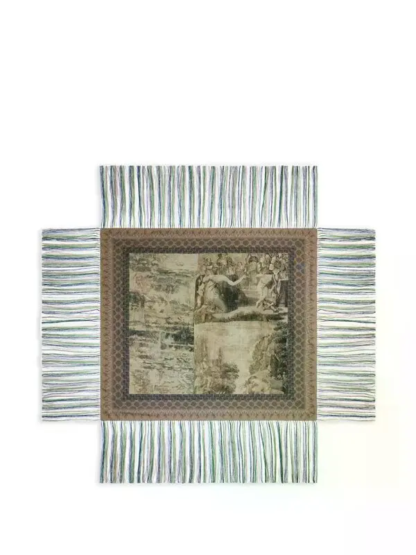 PIERRE-LOUIS MASCIA Tapestry Fringed Silk Scarf - Neutrals
