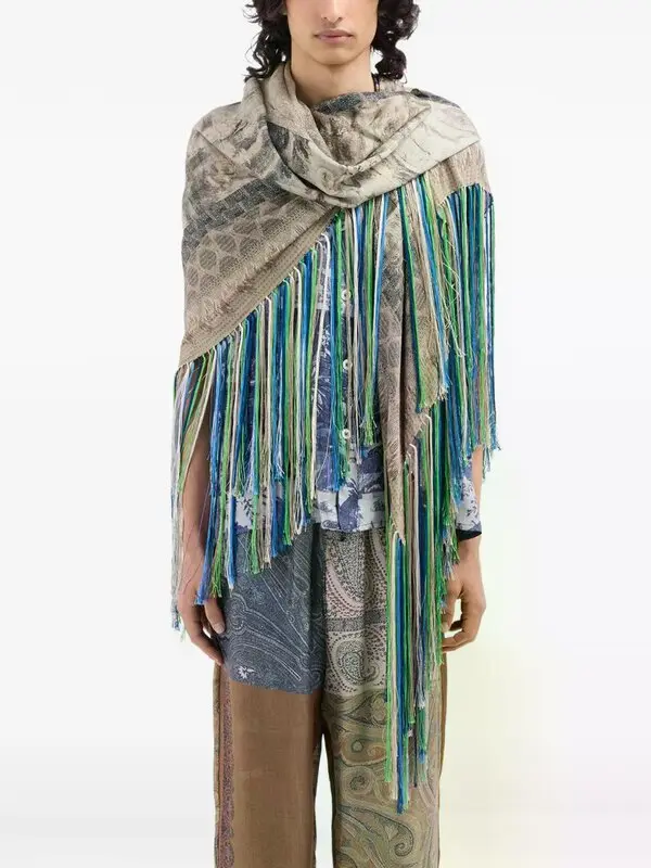 PIERRE-LOUIS MASCIA Tapestry Fringed Silk Scarf