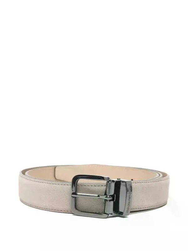 Emporio Armani Logo Buckle Leather Belt - Neutrals