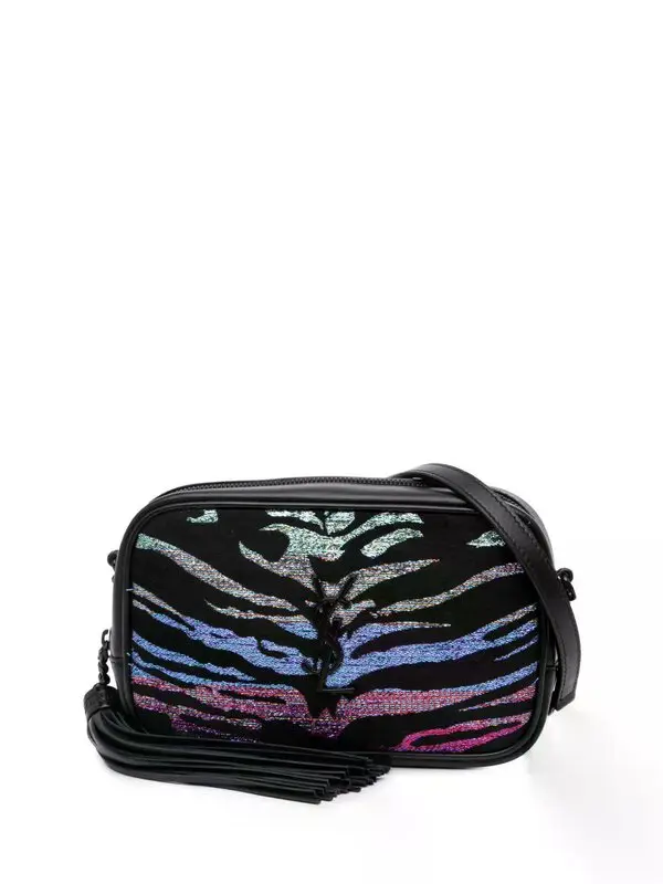 Saint Laurent 2019 Canvas Tiger Print Monogram Lou Camera Crossbody Bag - Black