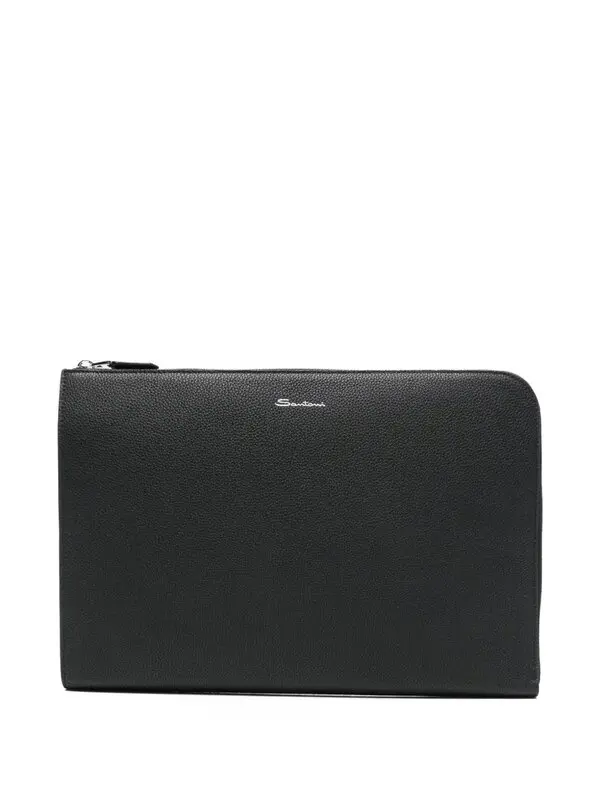 Santoni Logo-print Leather Briefcase - Black